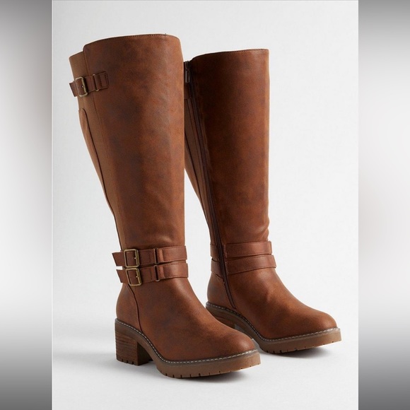torrid | Shoes | Torrid Up To The Knee Lug Stacked Heel Buckle Knee ...